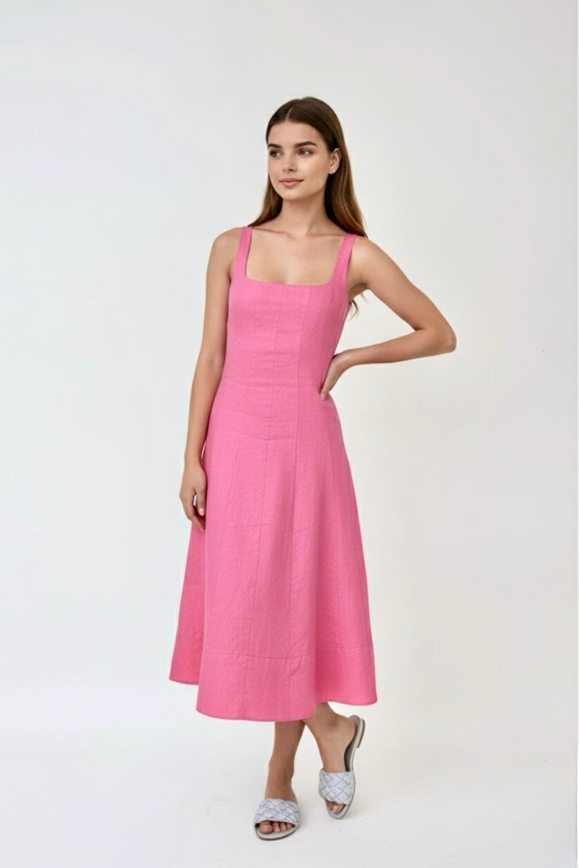 Daisy Linen Dress-Flamingo – Remedy Clothing
